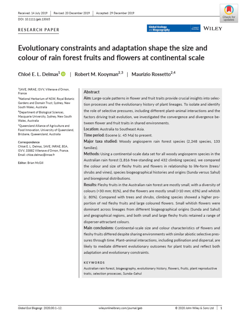 Evolutionary Constraints And Adaptation Pdf Flowers Fruit 