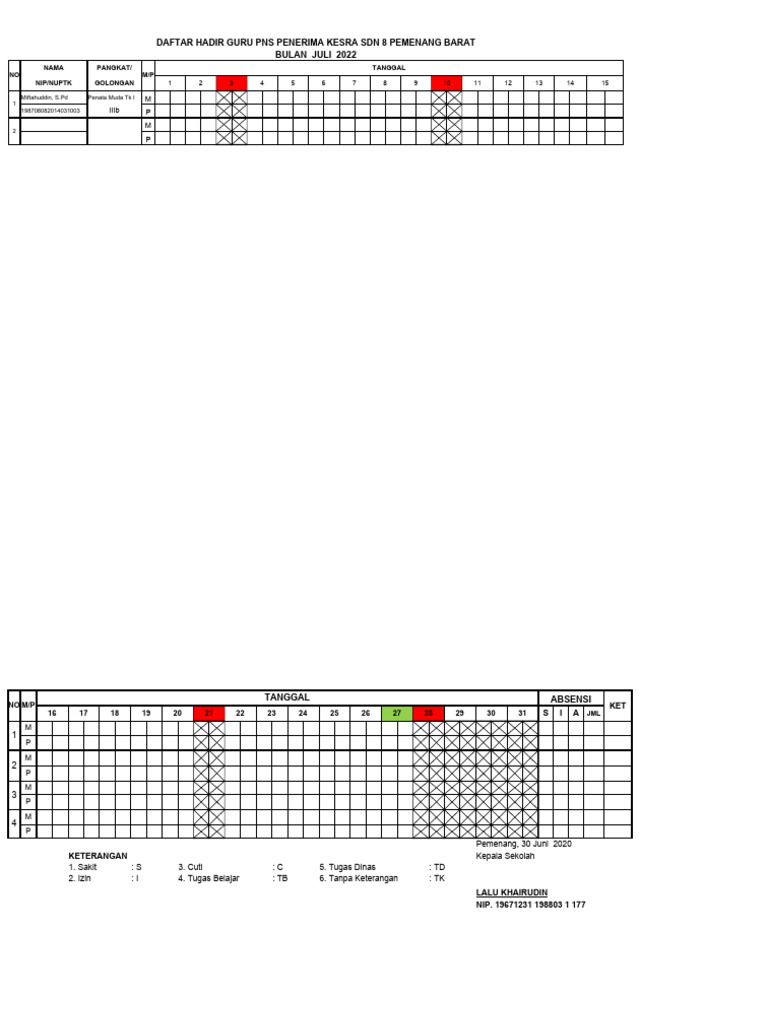 6-Absen Guru GTT - 2020 | PDF