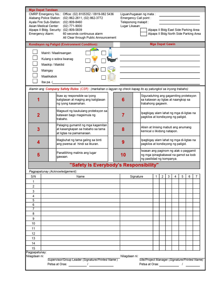 Attachment L1 - CMRP Pre-Work Risk Assesment Form (P2) (1-Pager) | PDF