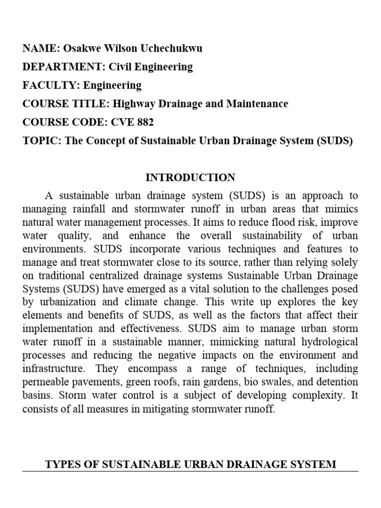 SUSTAINABLE URBAN DRAINAGE SYSTEM | PDF | Stormwater | Environmental ...