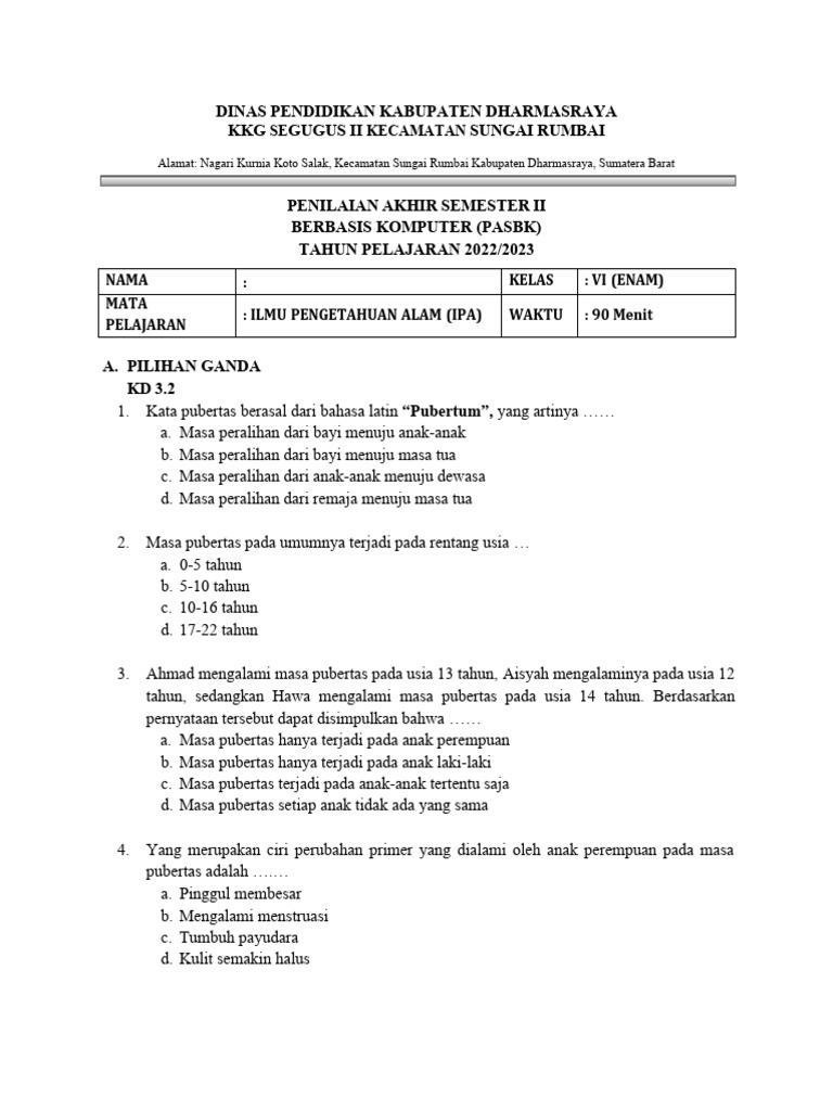 Soal Pas 2 Ipa 2023 | PDF