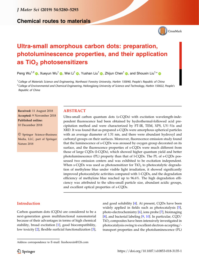 Ultra-Small Amorphous Carbon Dots: Preparation, Photoluminescence Properties, and Their ...