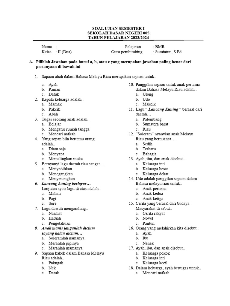 Soal BMR Kelas 2 | PDF