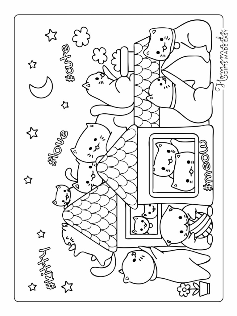 Cat-Coloring-Pages-Cute-Cartoon-Cats-Playing-House Cat House | PDF