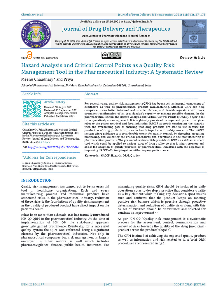 Hazard Analysis and Critical Control Points As A Q | PDF | Risk ...