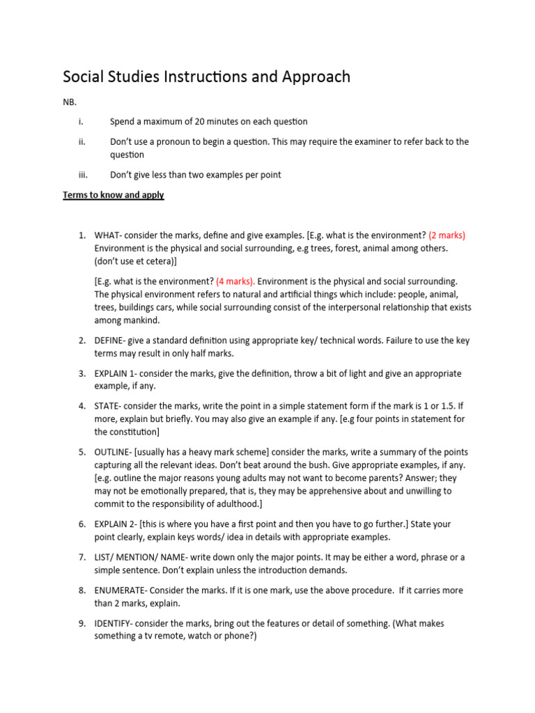 Social Studies Exam Question Guide | PDF | Phrase | Language Mechanics