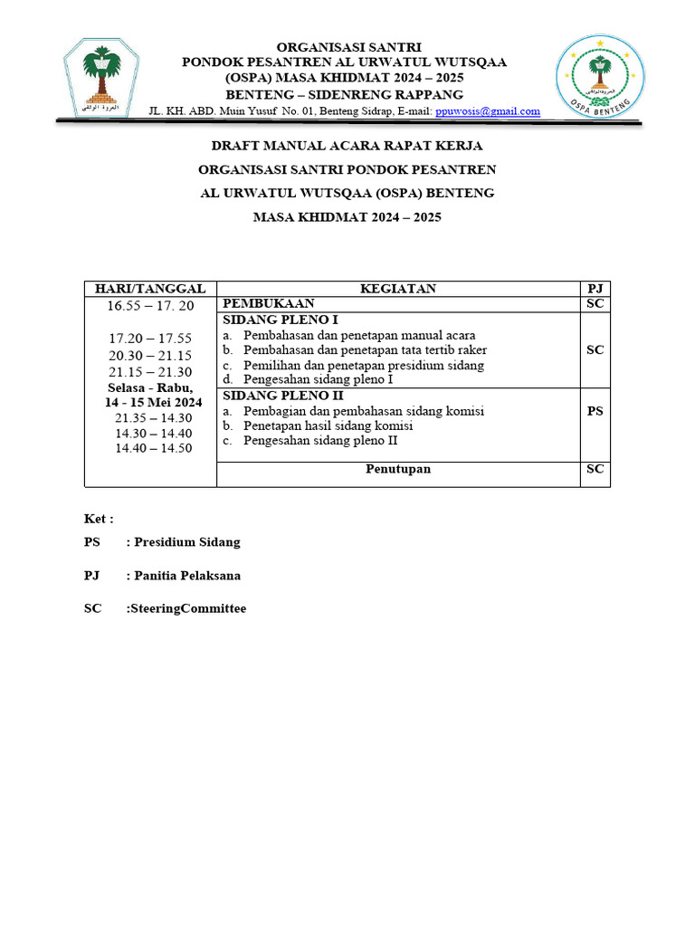 Draft Manual Acara Rapat Kerja | PDF