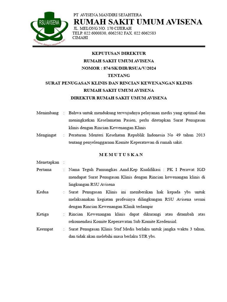 Contoh SK SPK RKK Teguh Pamungkas PK 1 Igd | PDF | Sains & Matematika