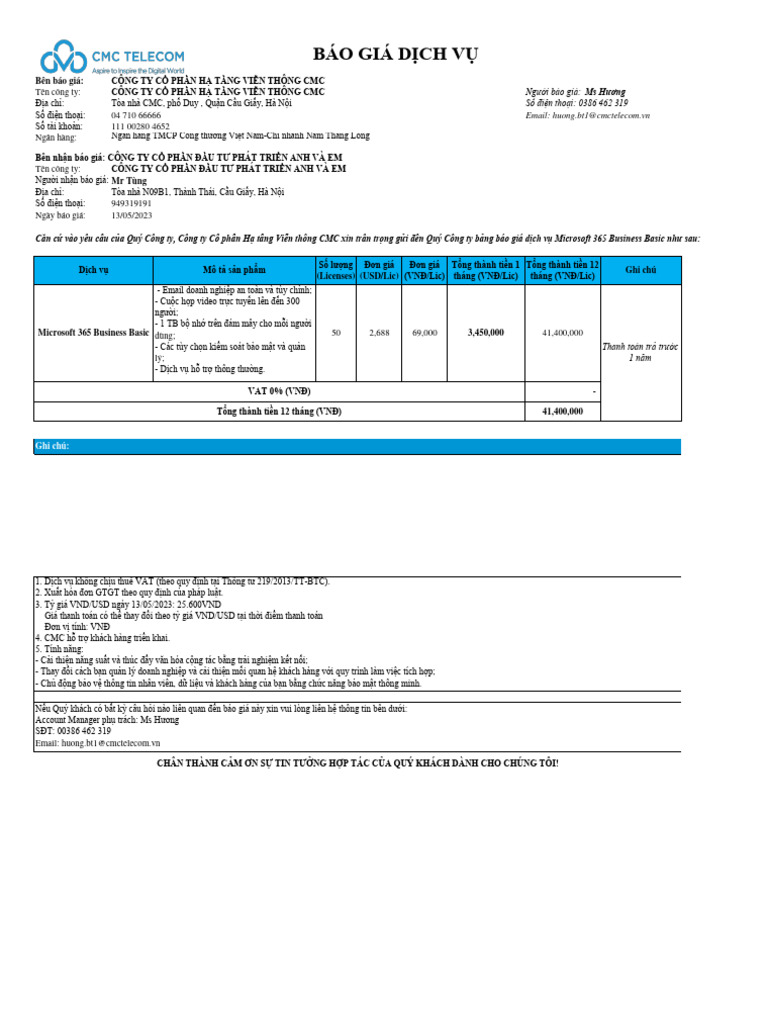 CMC Telecom - Báo giá dịch vụ Microsoft 365 Business Basic - Anh và Em ...