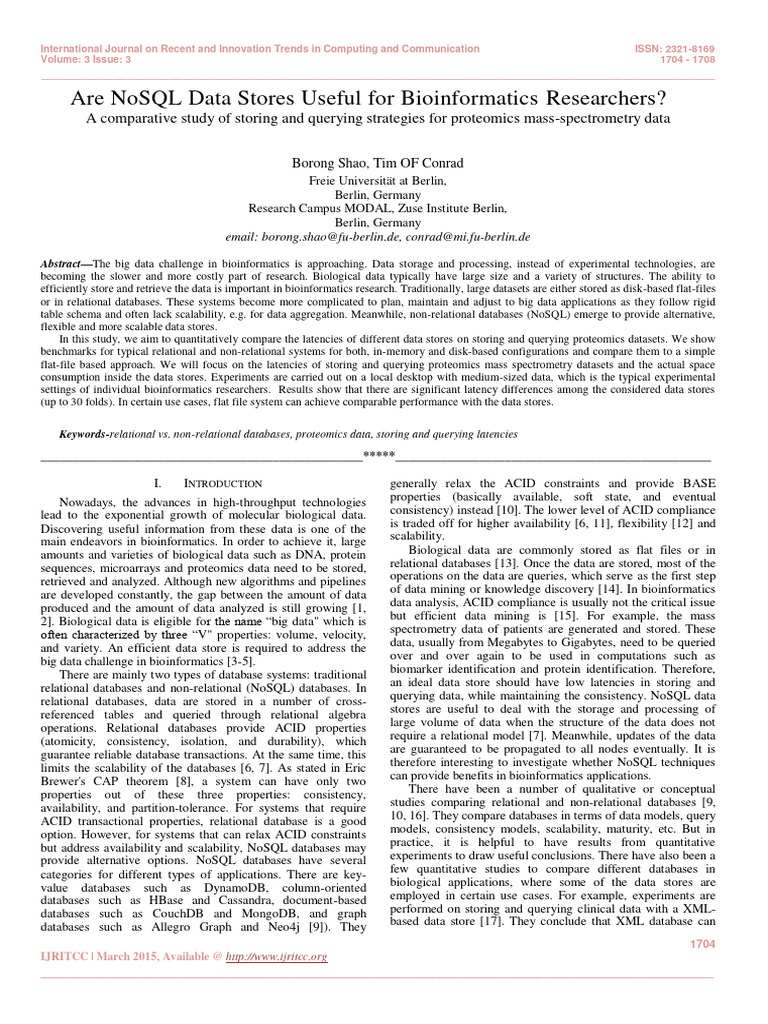 Paper6 - Bionoinformatics Nosql | PDF | No Sql | Databases