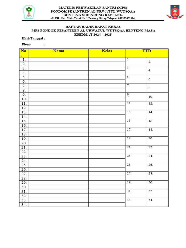 Absen Rapat Kerja MPS | PDF