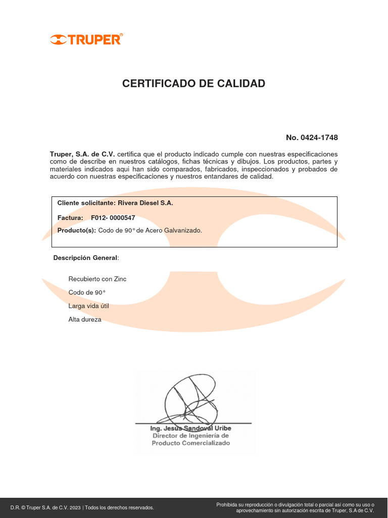 Certificados Truper ok | PDF