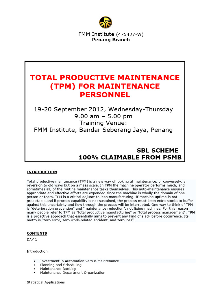 Total Productive Maintenance Training | PDF | Business