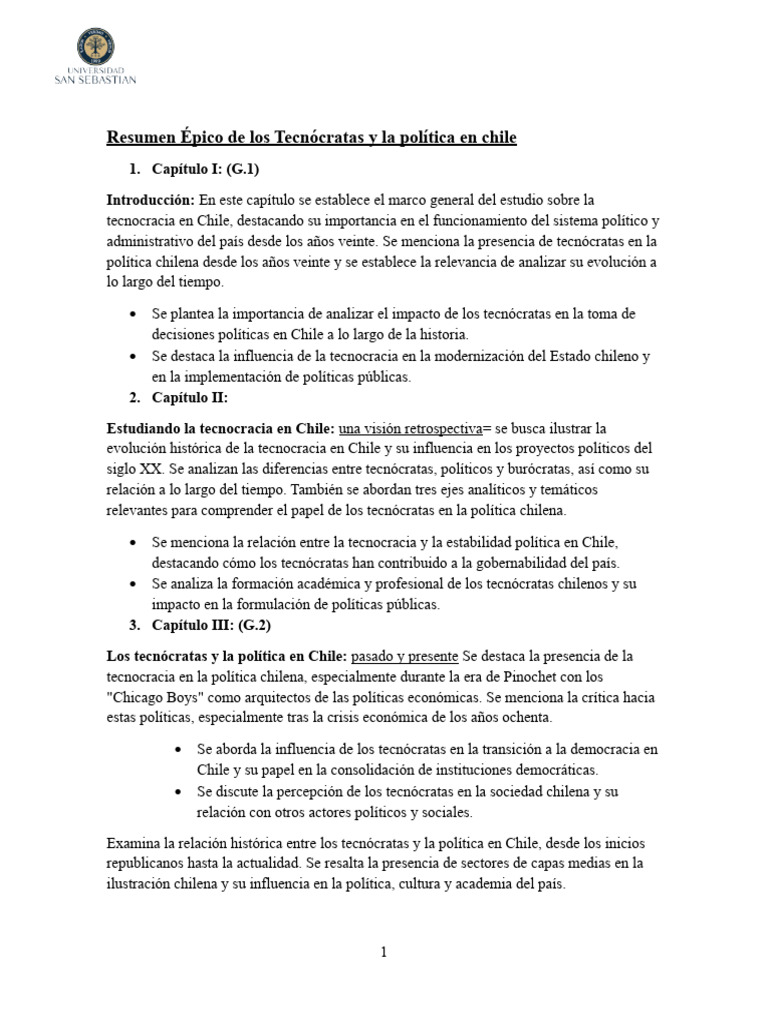 Resumen Épico de Los Tecnócratas y La Política en Chile | PDF | Chile ...