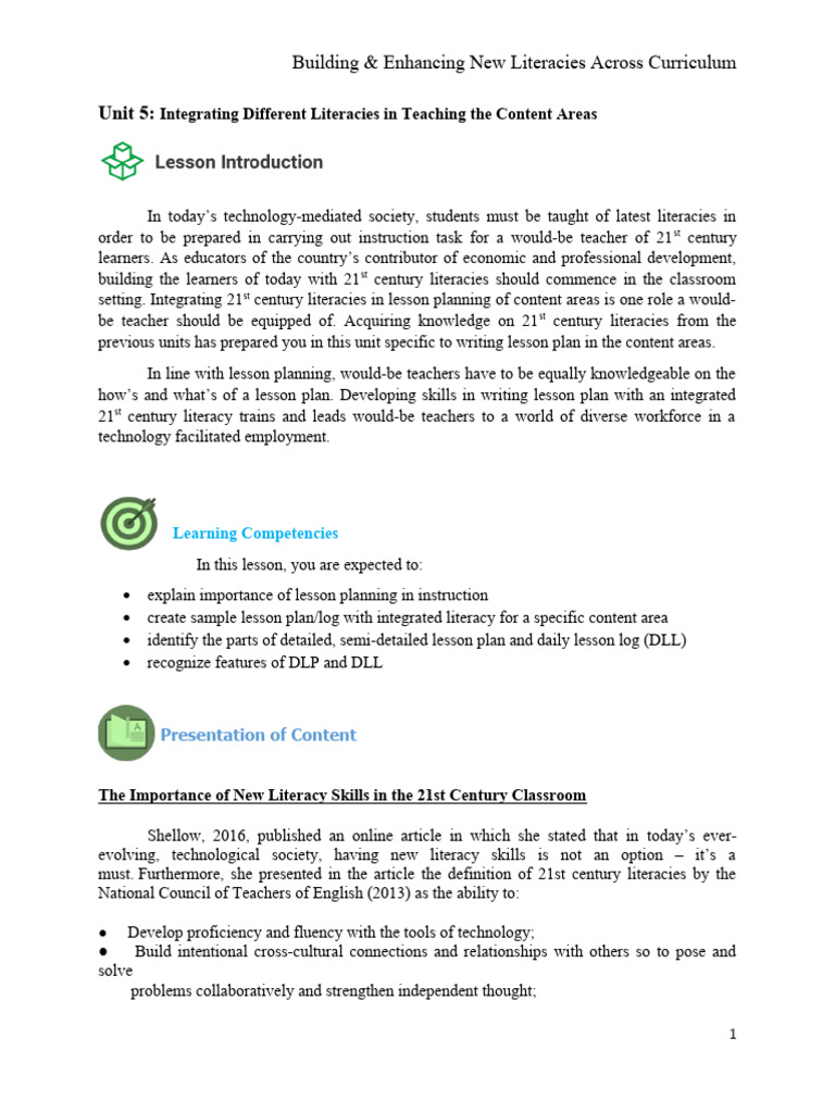 Unit 5 Intregrating The Different Literacies in Teaching The Content ...