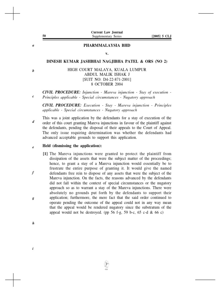 Mareva Injunction Stay Application Ruling | PDF | Injunction | Lawsuit