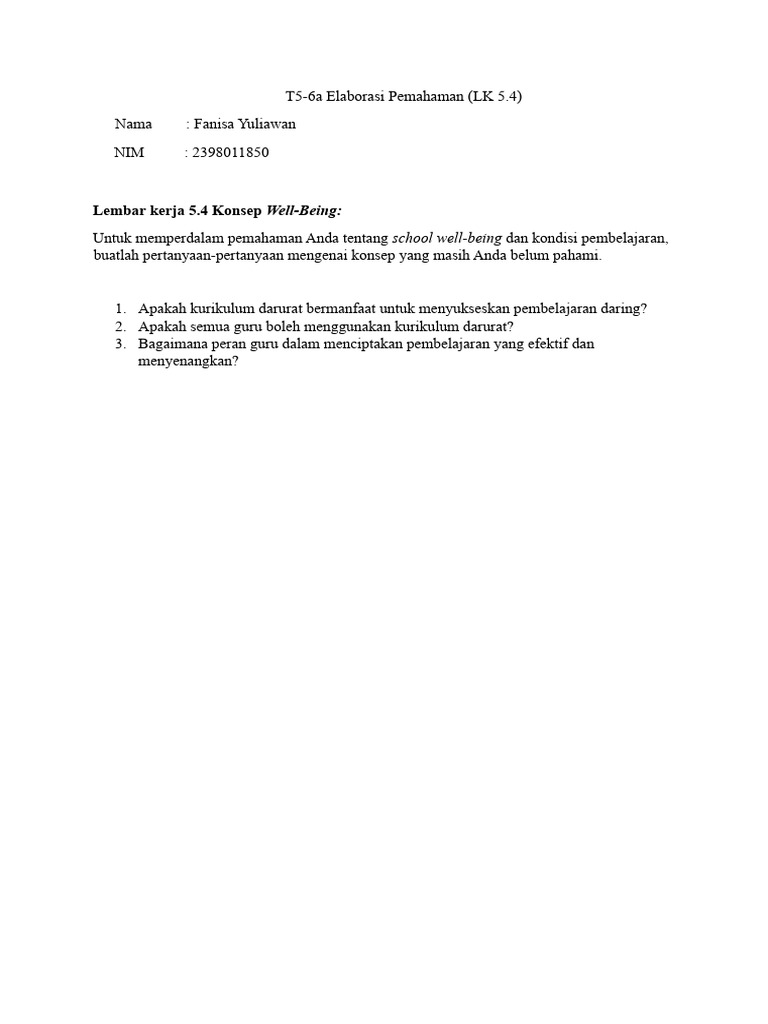 T5-6a Elaborasi Pemahaman (LK 5.4) | PDF