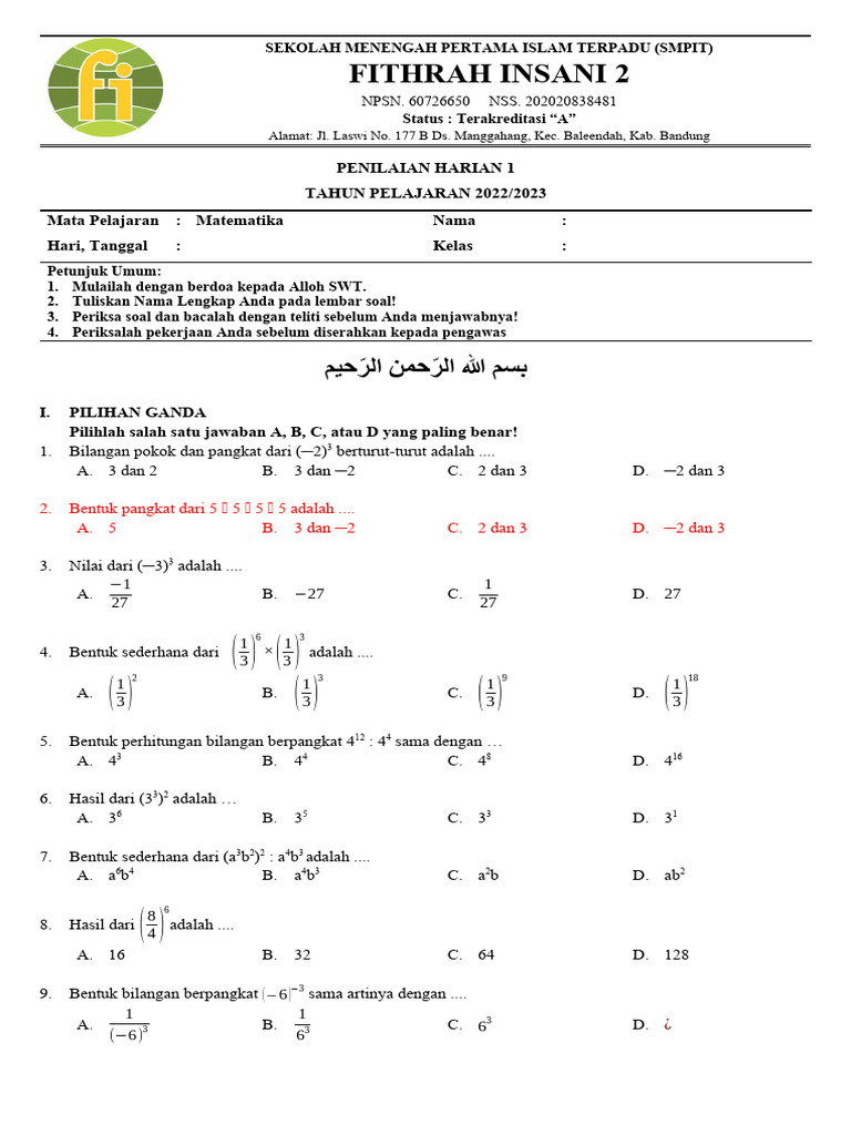 PH - Bab 1 - Bilangan Berpangkat Dan Bentuk Akar | PDF