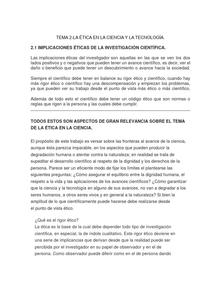 Tema 2-La Etica en La Ciencia y La Tecnologia | PDF