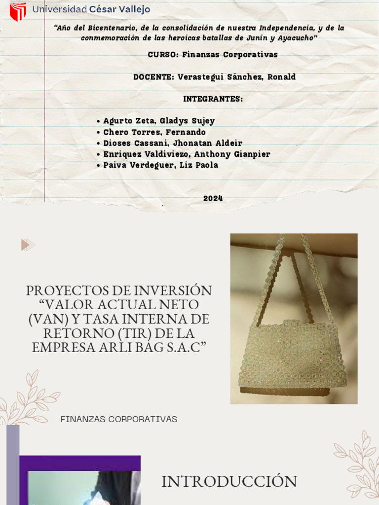 Proyectos de Inversión "Valor Actual Neto (VAN) y Tasa Interna de ...