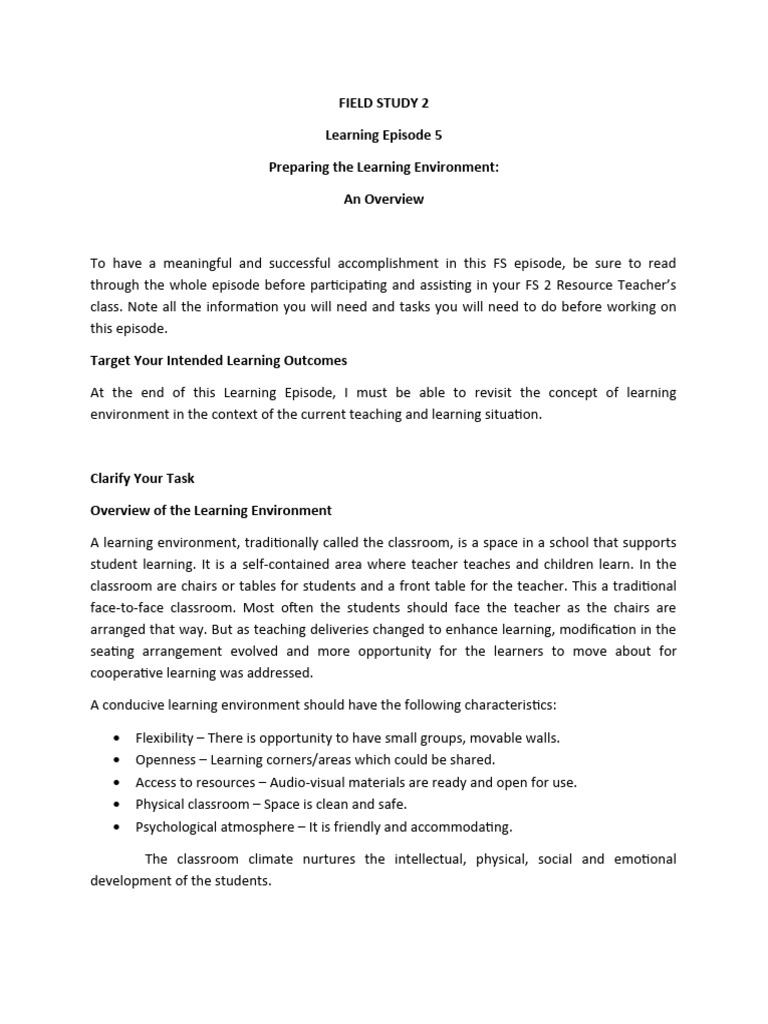Field Study 2 Learning Episode 5 | PDF | Learning | Classroom