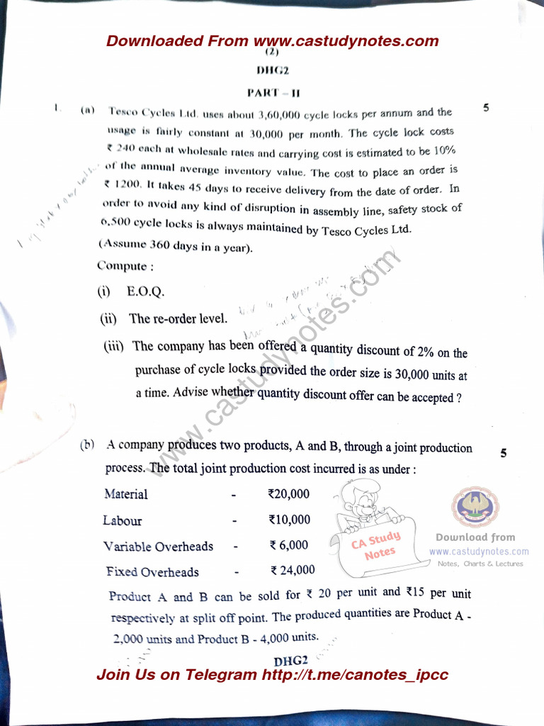 CA Inter Costing QP May 2024 | PDF | Business Economics | Economies