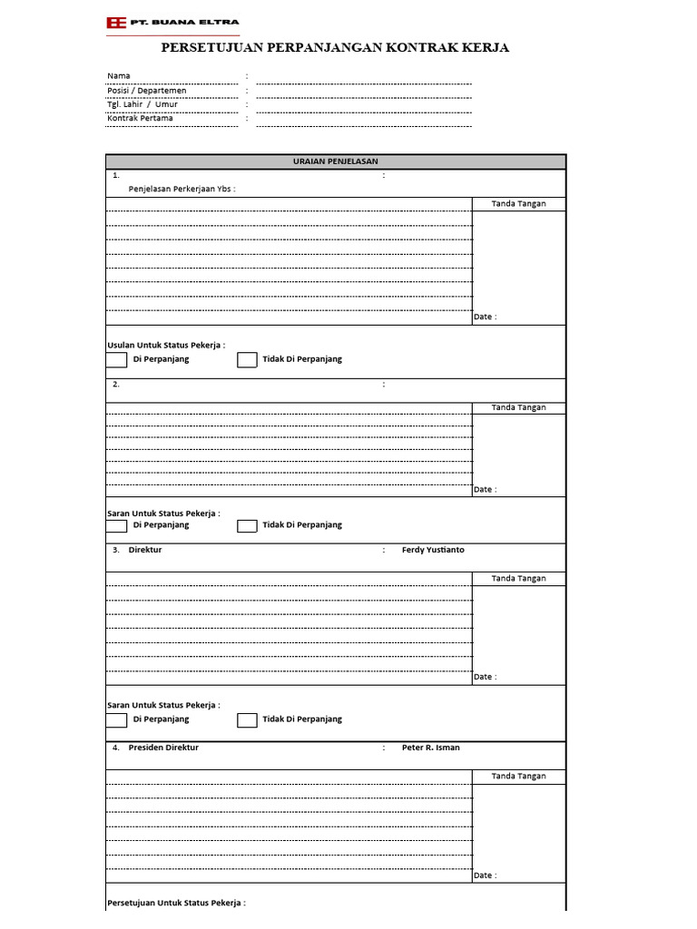 Form Perpanjangan Kontrak Kerja | PDF