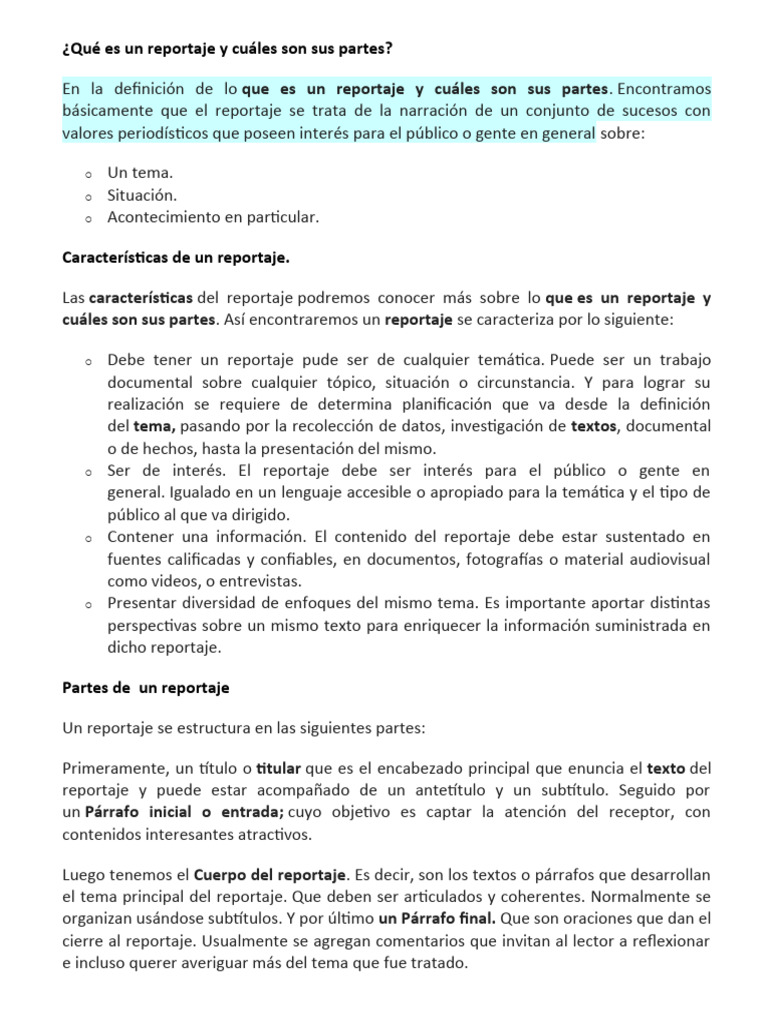 Qué es un reportaje y cuáles son sus partes | PDF | Periodismo ...