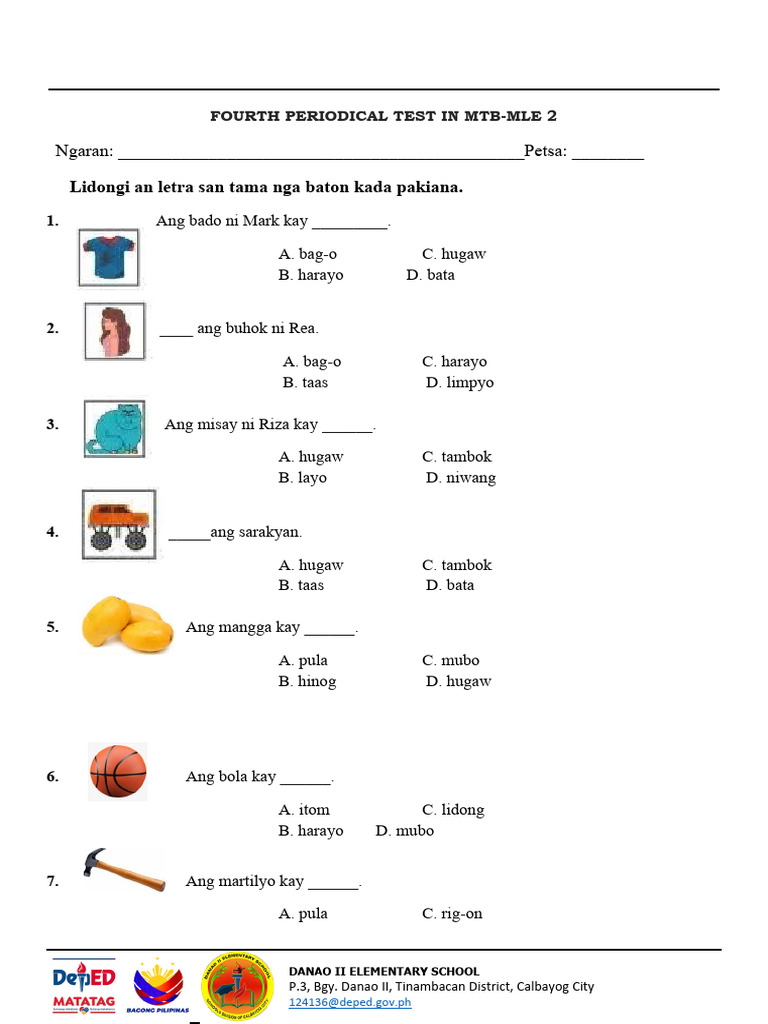 4th Quarter Exam Grade 2 - MTB | PDF