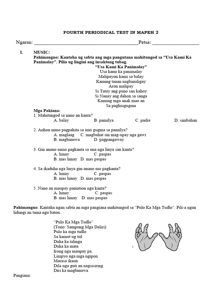 4th Quater Exam Grade 2 - MAPEH | PDF