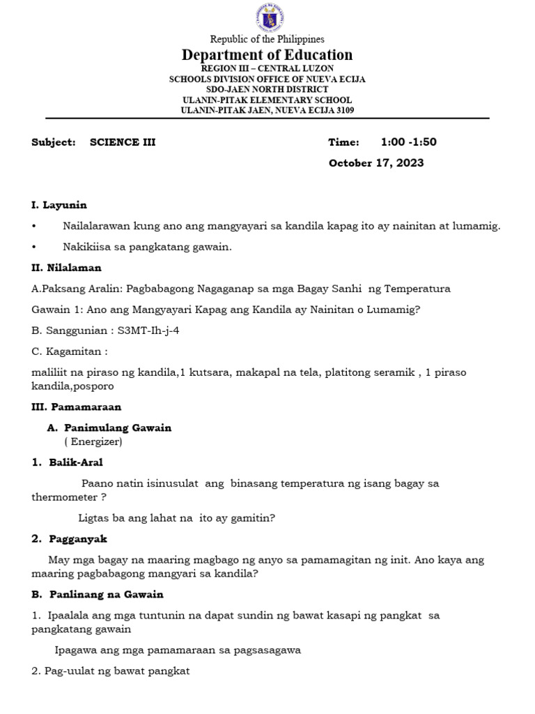 Cot - LP 3RD Q Lesson Plan 2023-2024 | PDF