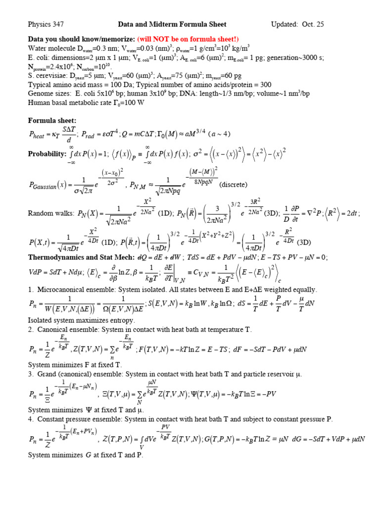 Midterm 1 Data | PDF | Physical Chemistry | Thermodynamics