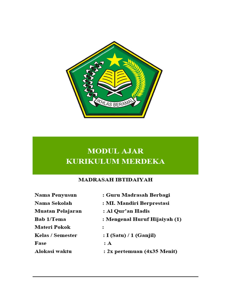MODUL AJAR Mengenal Huruf Hijaiyah Baru | PDF