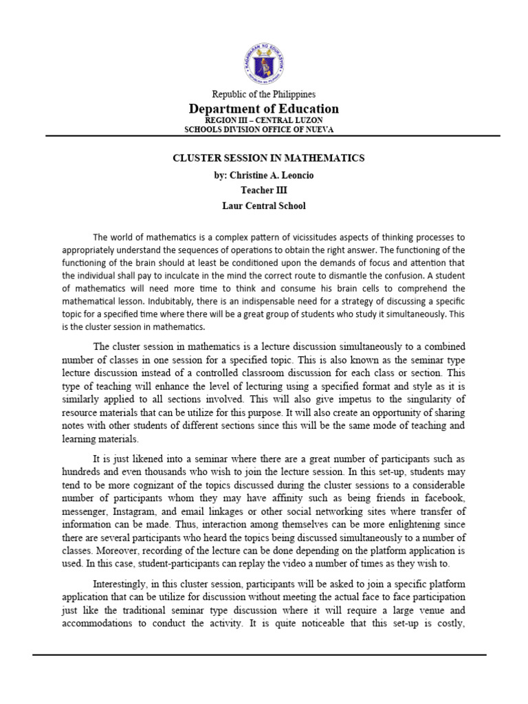 Iste Cluster Session in Mathematics | PDF | Learning | Lecture