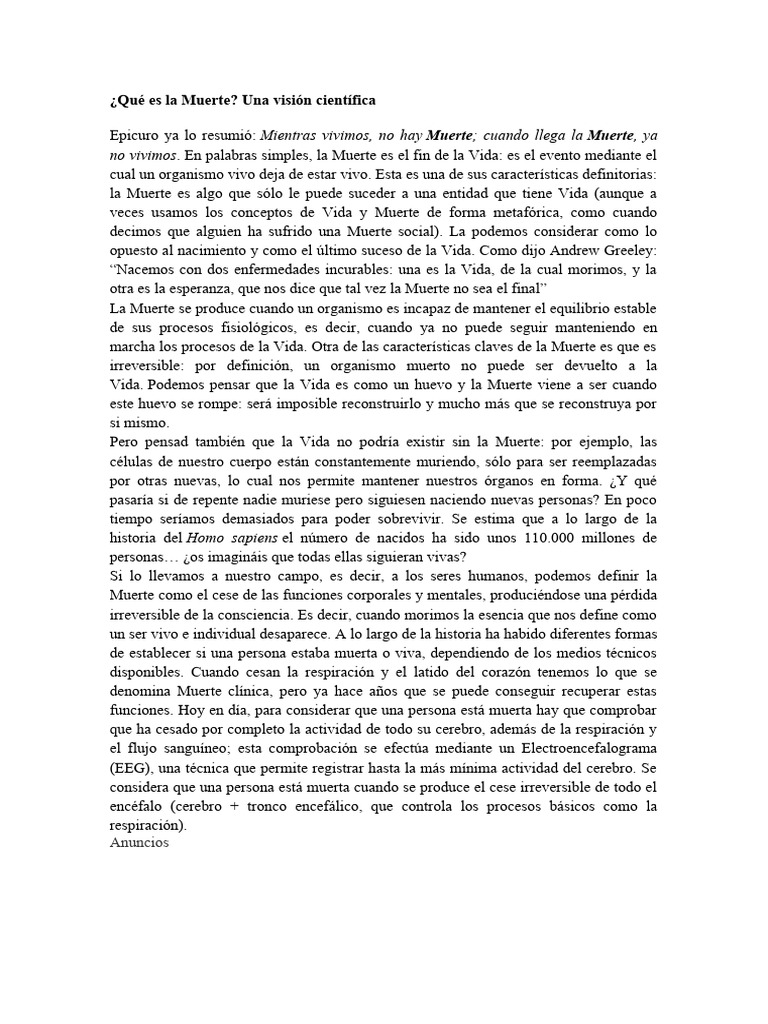 Ciencia y Muerte: Un Análisis | PDF | Vida | Muerte