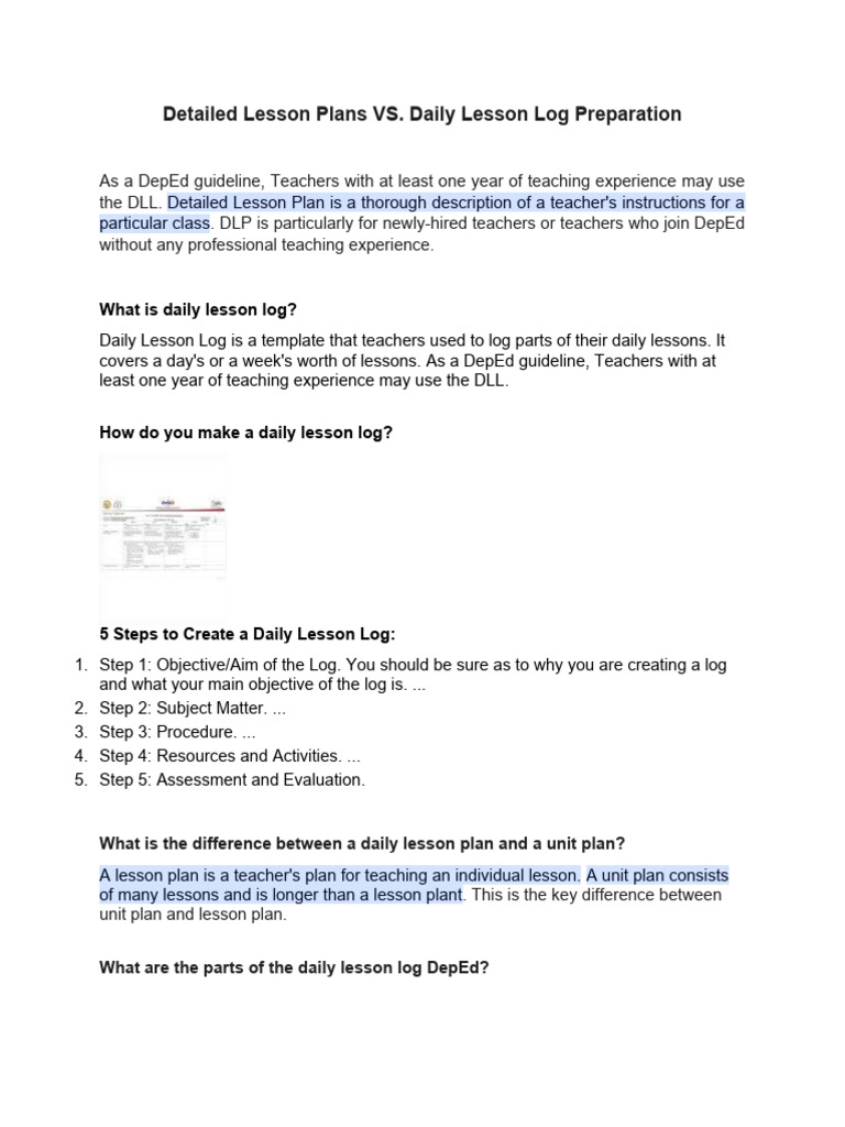 Daily Lesson Log DLL vs. Daily Lesson Plan DLP | PDF | Lesson Plan ...