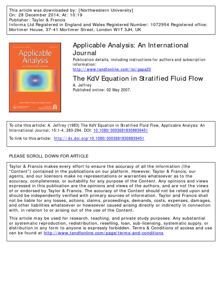 1983-Jeffrey-Aa-The KDV Equation in Stratified Fluid Flow | PDF | Waves ...