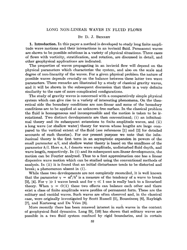 1966-Benney-Jmp-Long Non-Linear Waves in Fluid Flows | PDF | Waves | Fluid Dynamics