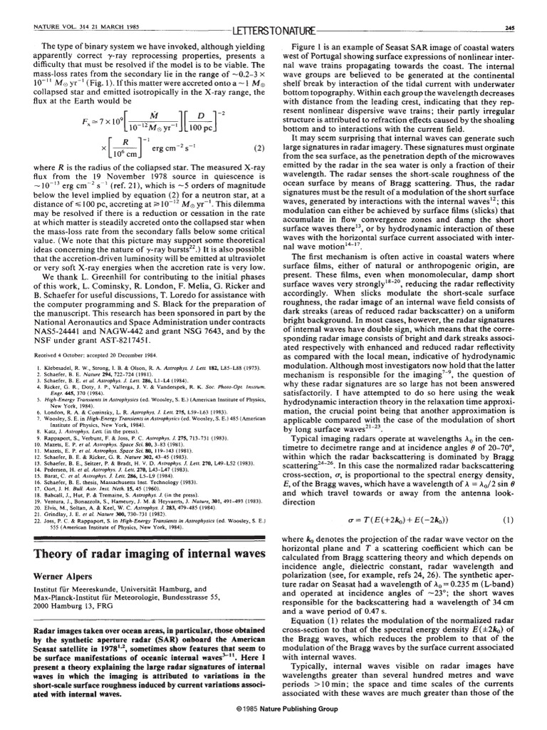 1985-Alpers-Nature-Theory of Radar Imaging of Internal Waves | PDF ...