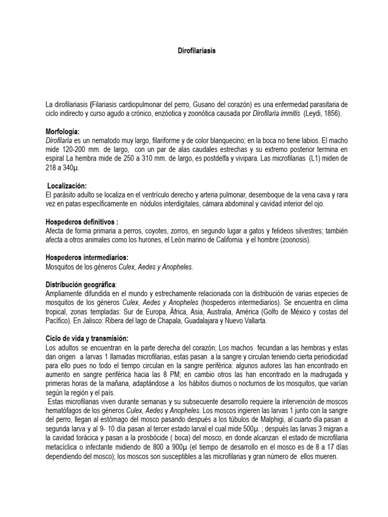 Dirofilariasis: Causas, Síntomas y Tratamiento | PDF | Especialidades ...