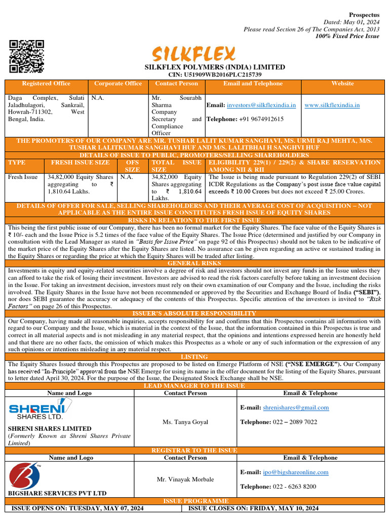 Prospectus Silkflex Polymers India Limited | PDF | Stocks | Investing