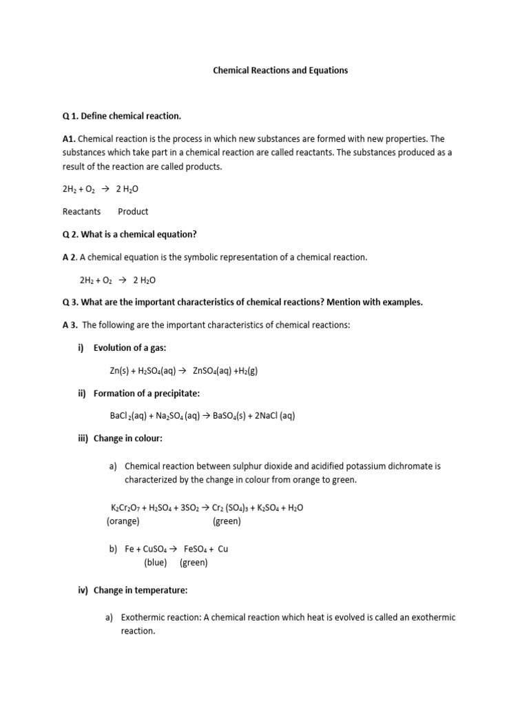 Notes-Chemical Reactions and Equations | Download Free PDF | Redox ...