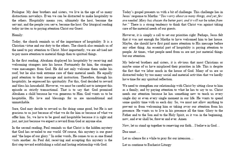 English Homily 16th Year C | PDF | Jesus | Abrahamic Religions