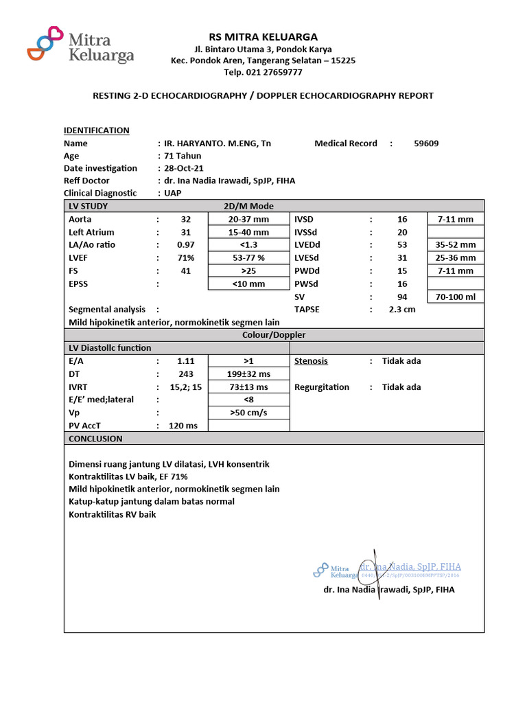Hasil Echo Jantung IR. HARYANTO | PDF