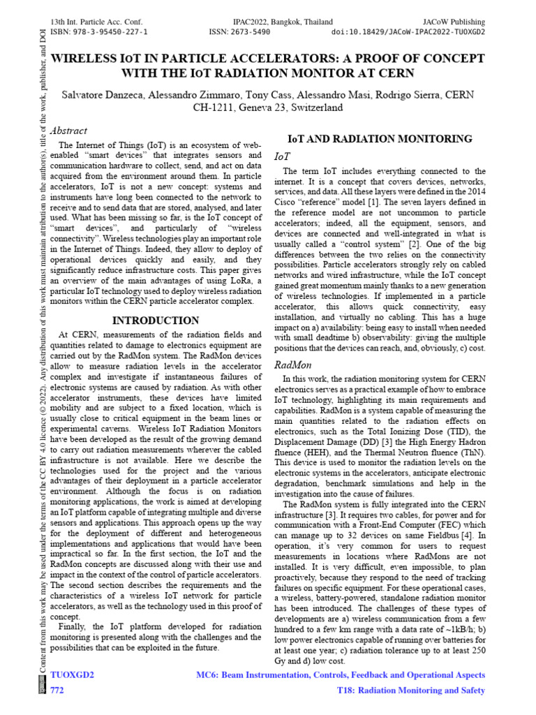 Wireless I T in Particle Accelerators: A Proof of Concept With The I T ...