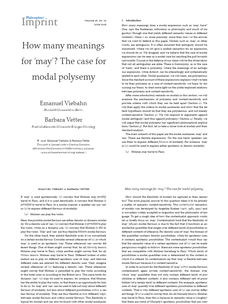 Modal Polysemy in Language | PDF | Modal Logic | Ambiguity