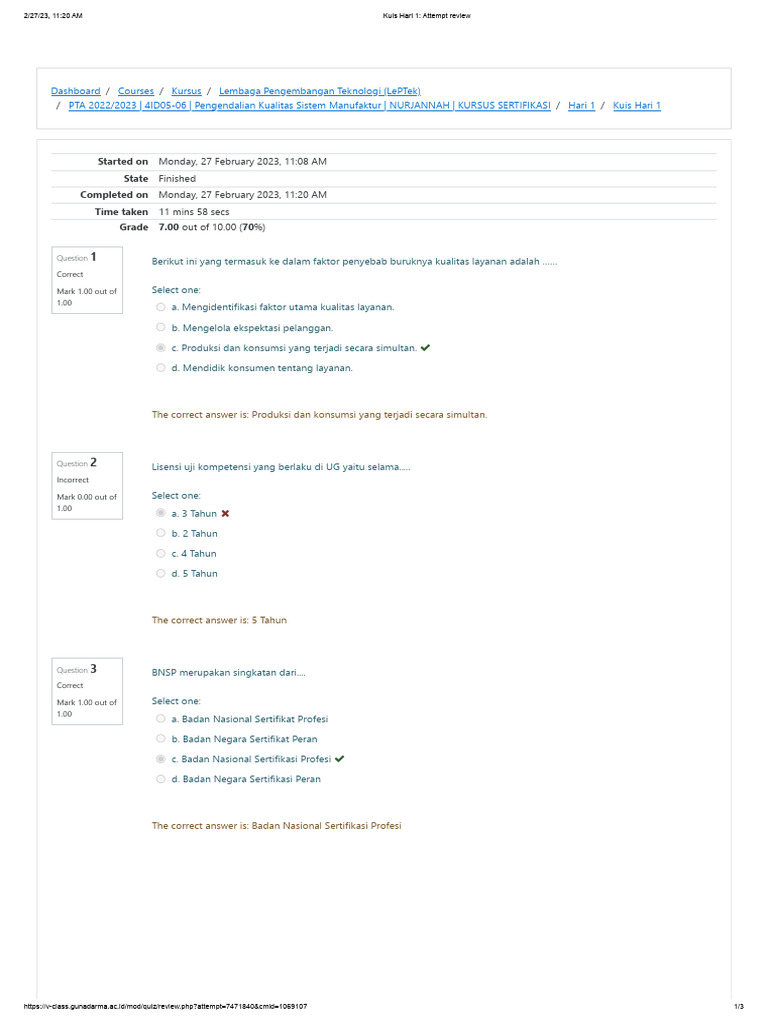 Kuis Hari 1 - Attempt Review | PDF