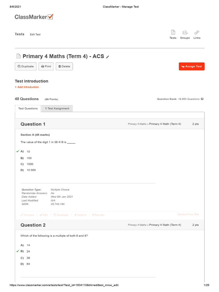 P4 Maths T4 - ACS Answers - Compressed - 1628583814 | PDF | Multiple Choice