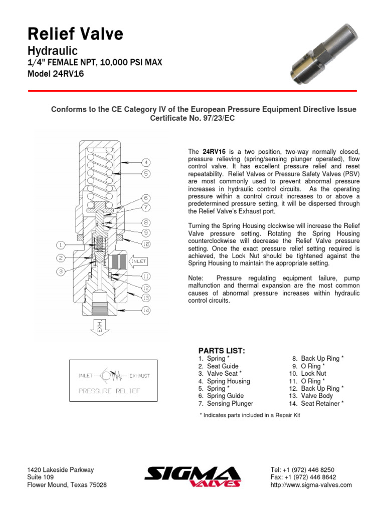 Sigma HLR Relief-Valves-24RV16-rev-0110 | PDF | Valve | Mechanical Engineering