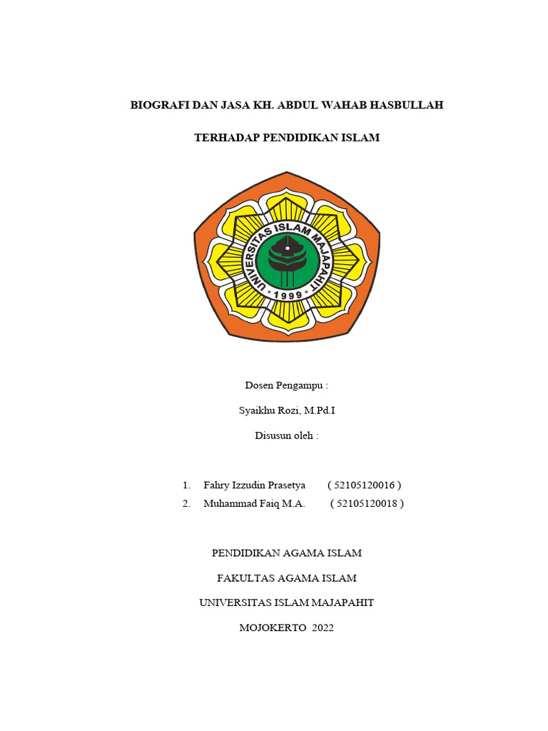 Biografi dan Jasa KH. Abdul Wahab Hasbullah | PDF | Perjalanan | Agama ...